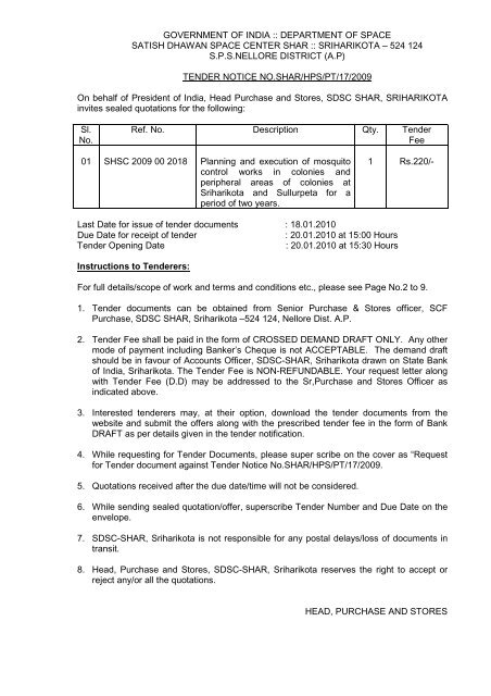 GOVERNMENT OF INDIA :: DEPARTMENT OF SPACE ... - ISRO