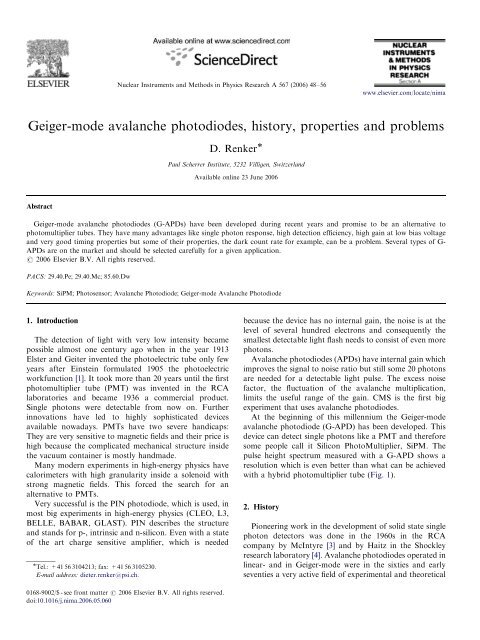 Geiger-mode avalanche photodiodes, history, properties and ...