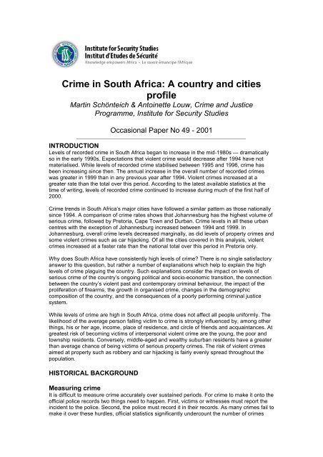 Crime in South Africa: A country and cities profile