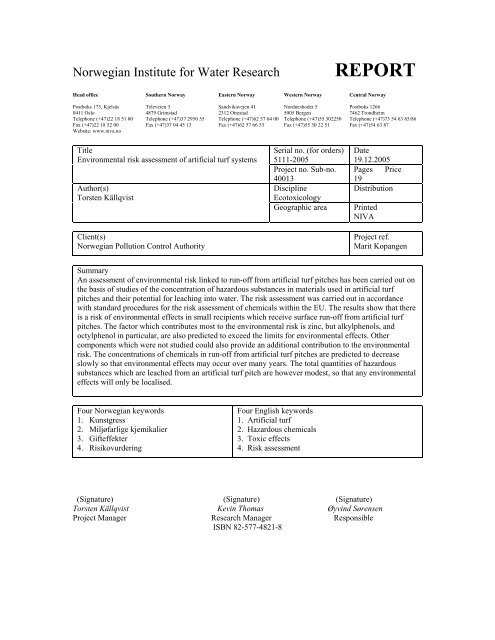 Environmental Risk Assessment of Artificial Turf Systems