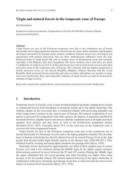 Virgin and natural forests in the temperate zone of Europe - ISSW