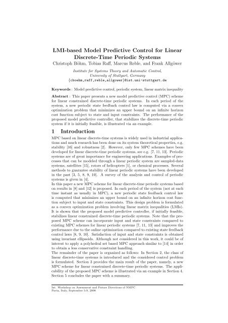 LMI-based Model Predictive Control for Linear ... - uni-stuttgart