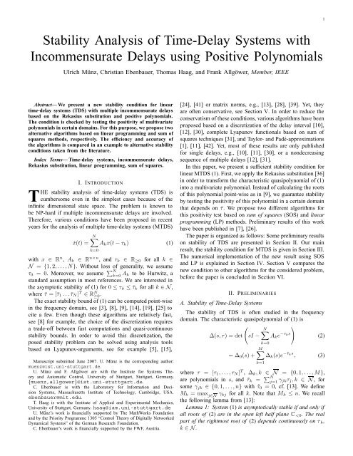 Stability Analysis of Time-Delay Systems with ... - uni-stuttgart