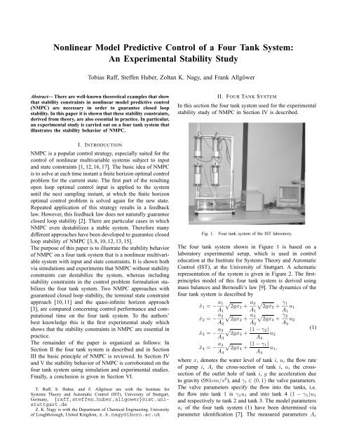 Nonlinear Model Predictive Control of a Four Tank ... - uni-stuttgart