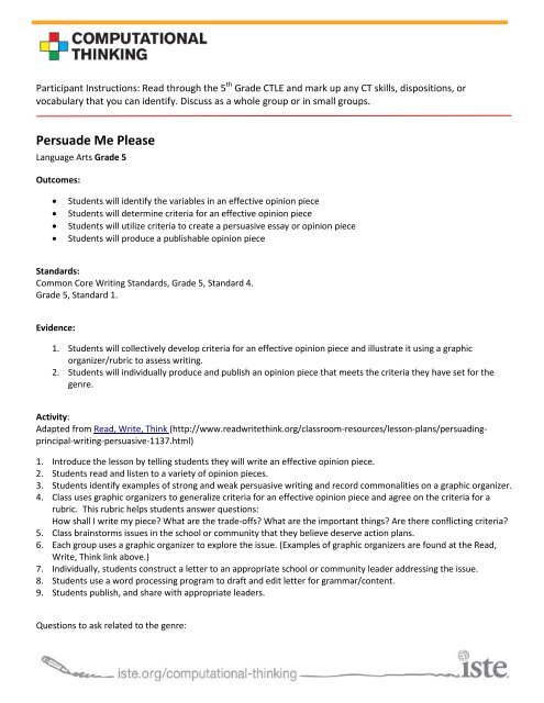 "Persuade Me, Please" Activity Handout - ISTE