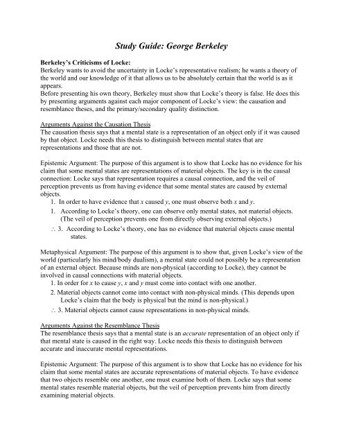 Study Guide: George Berkeley