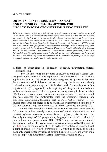 Object Oriented Modeling Toolkit And Technological Framework For