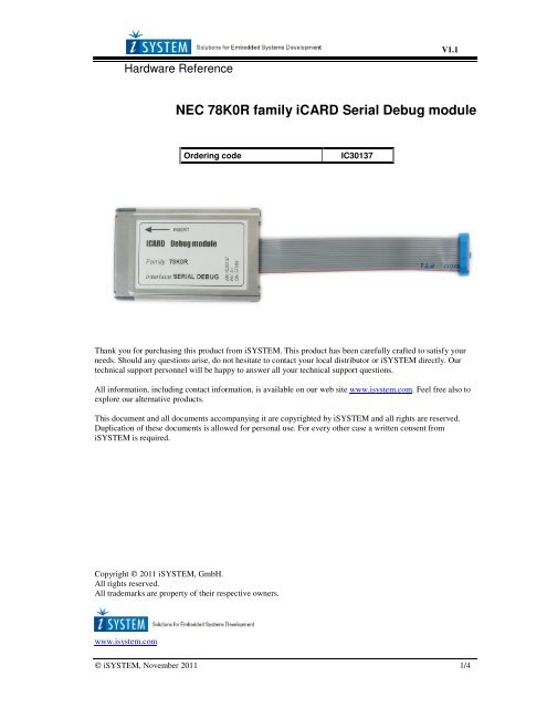 NEC 78K0R family iCARD Serial Debug module - iSYSTEM