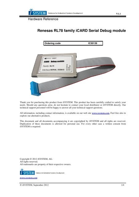 RL78 iCARD V1.1 - iSYSTEM