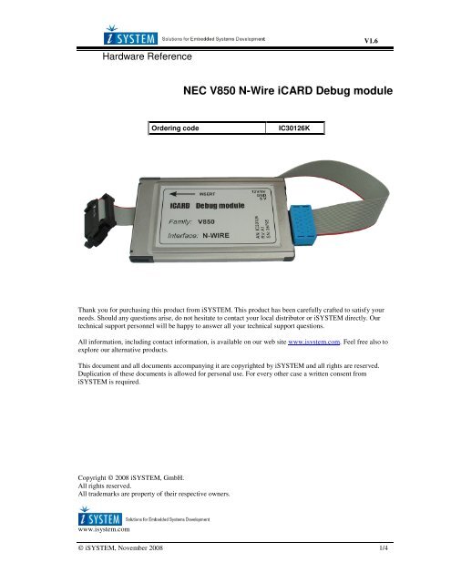 NEC V850 N-Wire iCARD Debug module - iSYSTEM