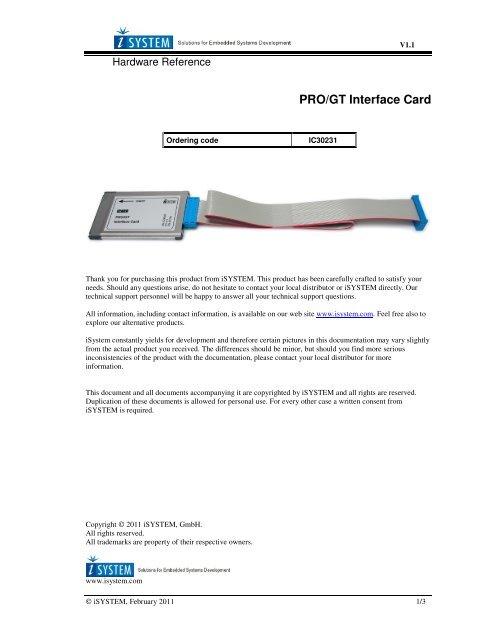 PRO/GT Interface Card V1.1 - iSYSTEM