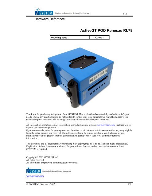 ActiveGT POD Renesas RL78 V1.1 - iSYSTEM