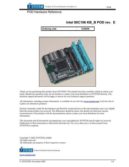 80C196KB POD V1.0 - iSYSTEM