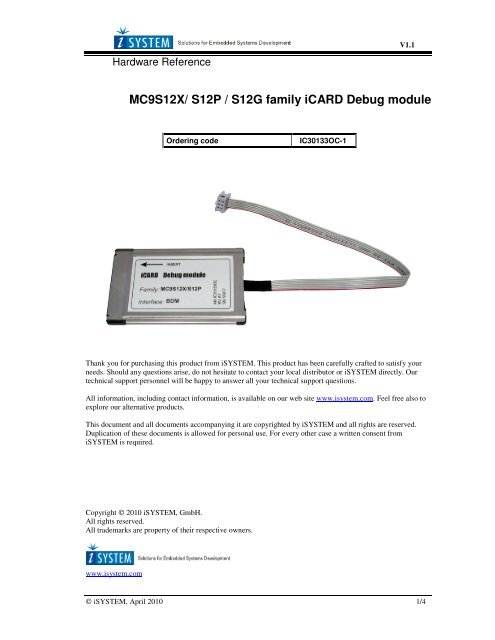 MC9S12X/ S12P / S12G family iCARD Debug module - iSYSTEM