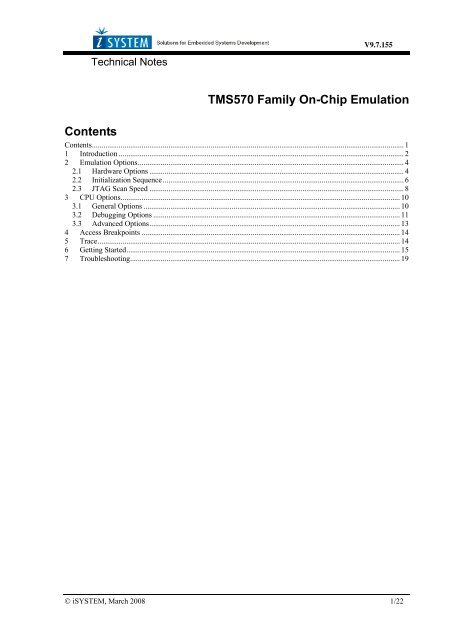 TMS570 Family On-Chip Emulation Contents - iSYSTEM