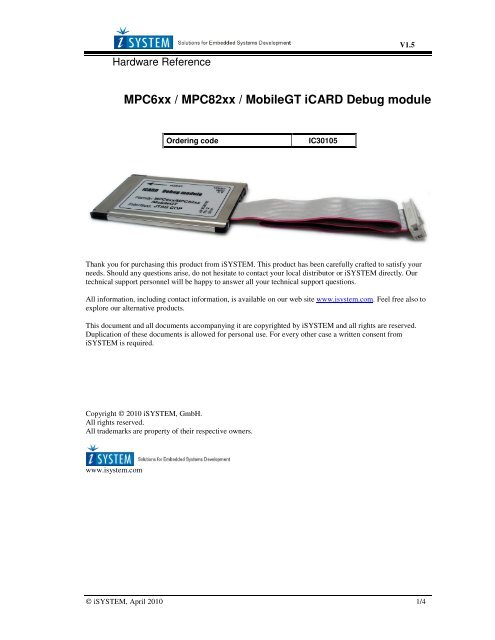 MPC6xx/MPC82xx/MobileGT iCARD 1.5 - iSYSTEM