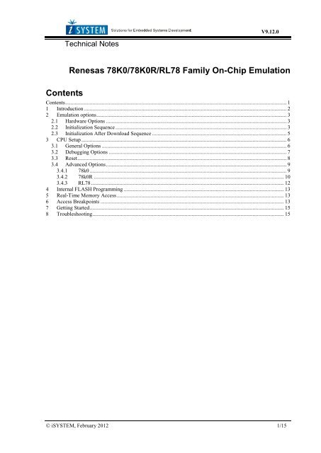 78K Technical Notes V9.12.0 - iSYSTEM