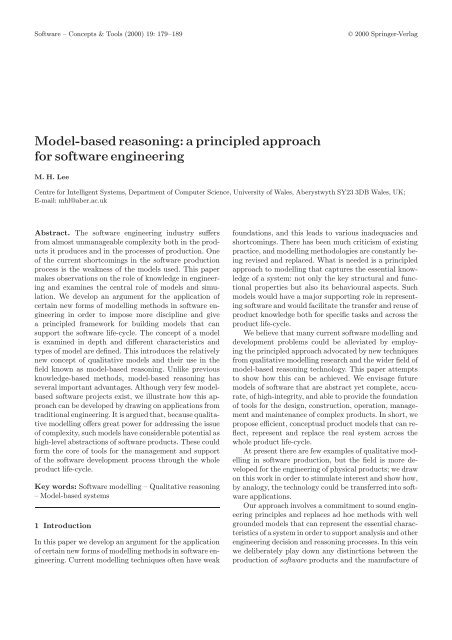 Model-based reasoning: a principled approach for software ...
