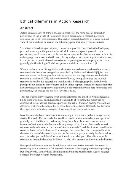 Ethical dilemmas in Action Research