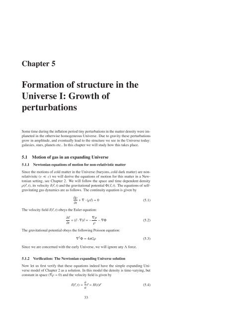 Chapter 5 Formation Of Structure I Linear Perturbations