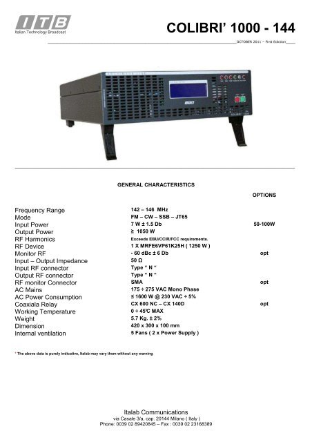 DATA COLIBRI' 1000-144 - Italab