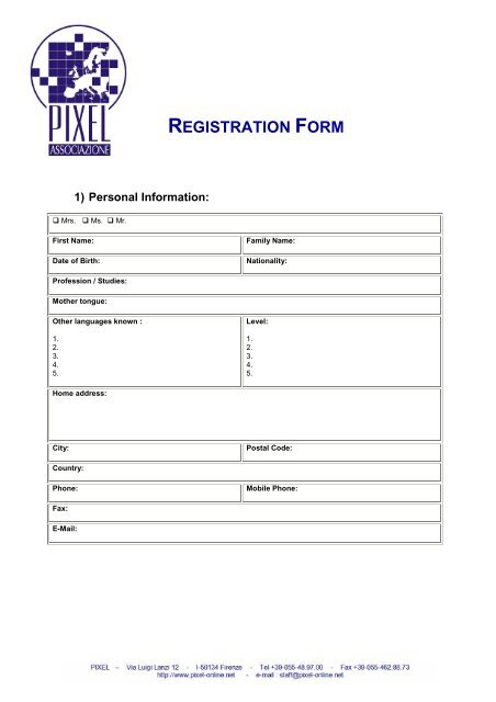 registration form - Italian Language School for Foreigners in Florence