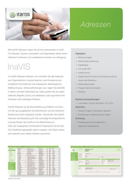 InaVIS Adressen - Itartis AG