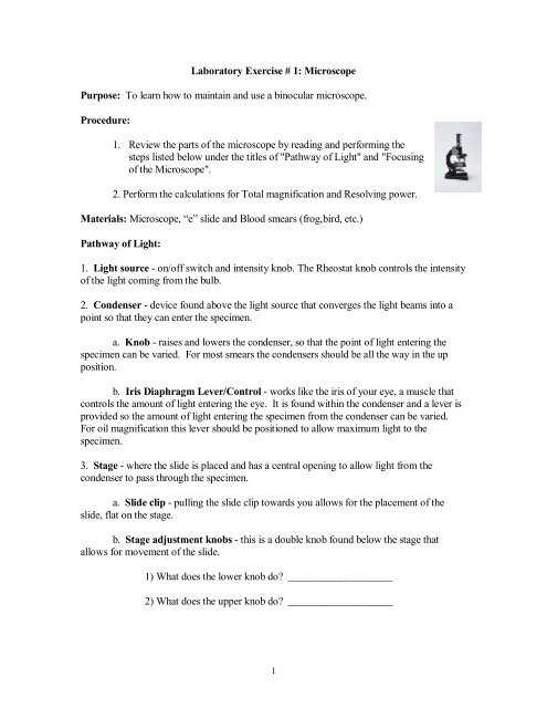 Laboratory Exercise # 1: Microscope