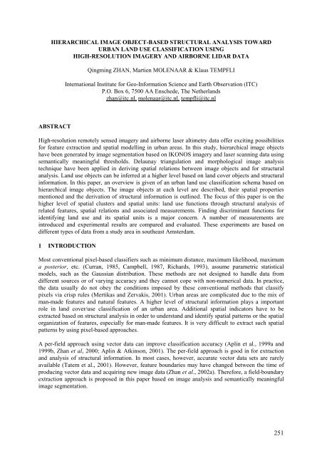 Hierarchical Image Object Based Structural Analysis Itc