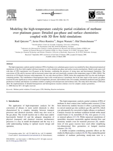 Modeling the high-temperature catalytic partial oxidation of methane ...