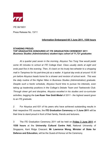 Top Graduates Honoured at ITE Graduation Ceremony 2011