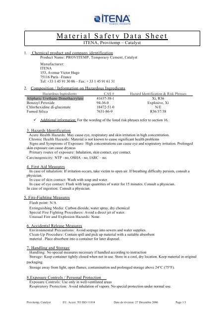Material Safety Data Sheet - Itena clinical France