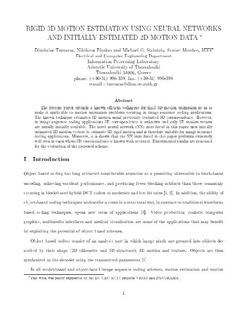 Rigid 3d Motion Estimation Using Neural Networks Pdf