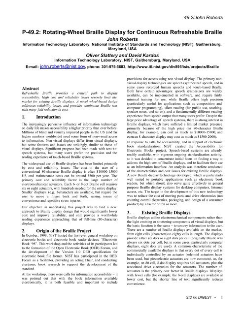 Rotating-Wheel Braille Display for Continuous - NIST Information ...