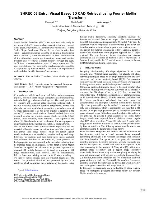 Visual Based 3d Cad Retrieval Using Fourier Mellin Transform