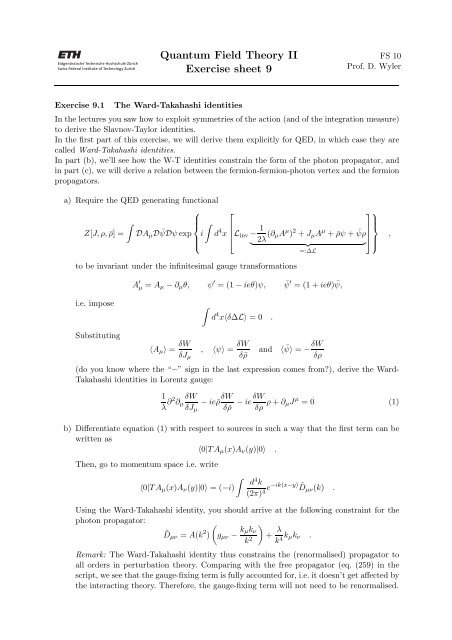 Quantum Field Theory II Exercise sheet 9