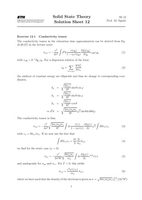 Solid State Theory Solution Sheet 12