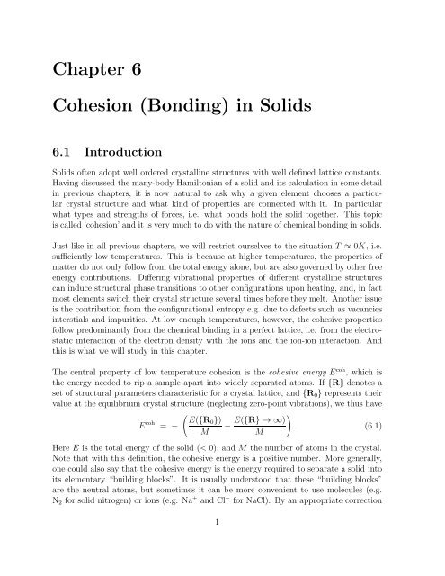 Chapter 6 Cohesion (Bonding) in Solids