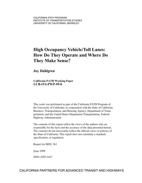 High Occupancy Vehicle/Toll Lanes - Institute of Transportation ...