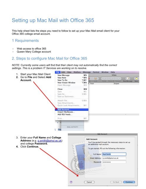 Setting up Mac Mail with Office 365 - IT Services Setting up Mac Mail with Office 365 - IT Services