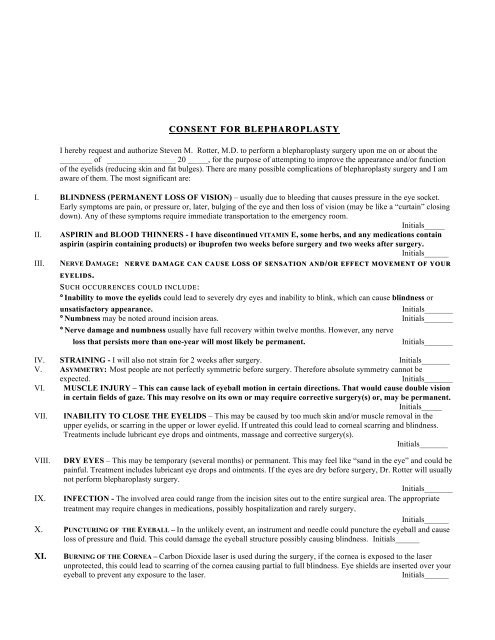 consent for blepharoplasty - Center for Skin Surgery