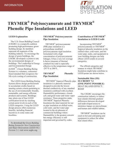 TRYMER Polyisocyanurate and TRYMER Supercel Phenolic Pipe ...