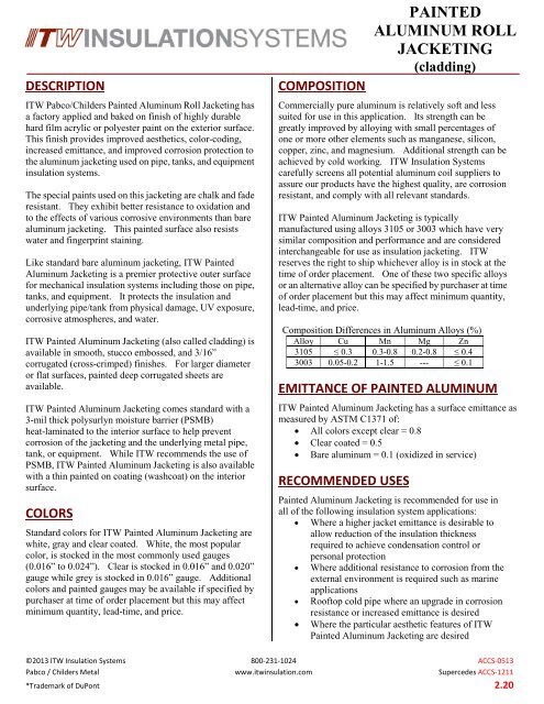 Painted aluminum roll jacketing - ITW Insulation Systems