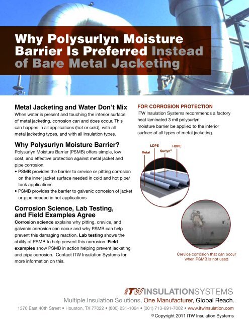 Polysurlyn Moisture Barrier vs. Bare Metal Jacketing - ITW Insulation ...