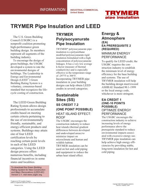 TRYMER Pipe Insulation and LEED - ITW Insulation Systems