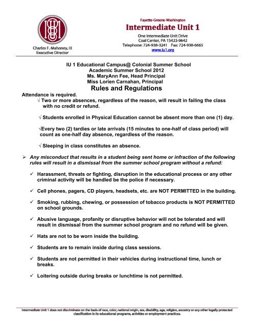 Rules and Regulations - Intermediate Unit 1