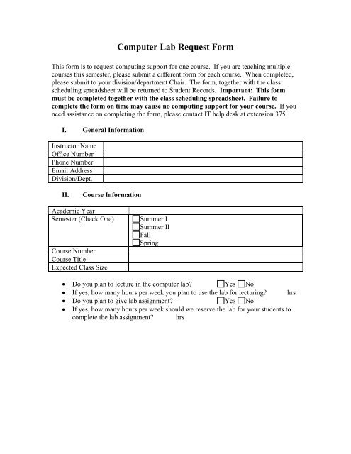 Computer Lab Request Form