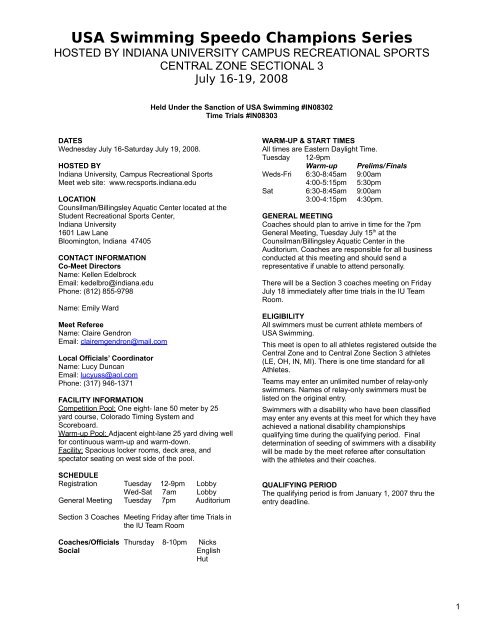 USA Swimming Speedo Champions Series - IU Campus ...