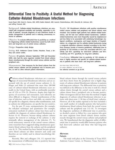 Differential time to positivity - IV-Therapy