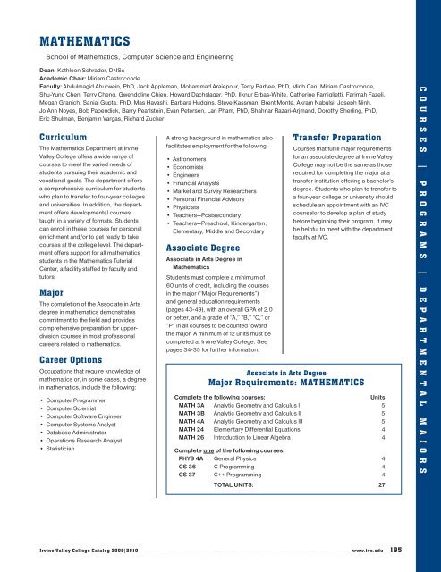MAThEMATICS - Irvine Valley College